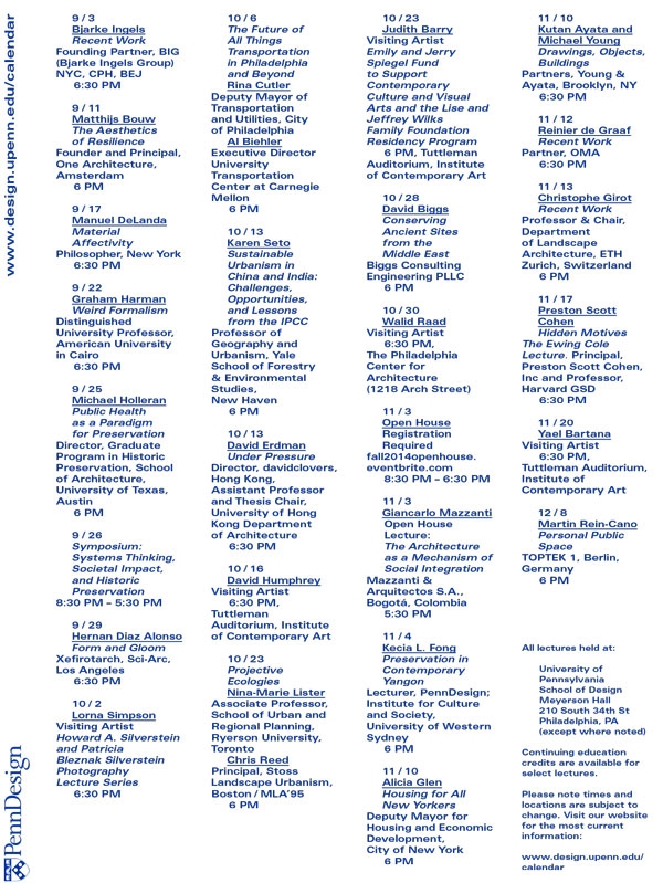 PennDesign Fall 2014 Lecture Series Announced | Weitzman PennDesign Fall 2014 Lecture Series Announced | Weitzman